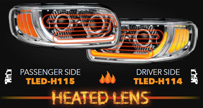 Chrome Peterbilt Heated LED Projector Headlight Assembly With Dual Fun ...